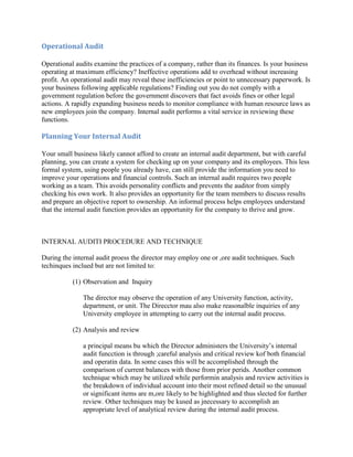 Internal audit procedure | DOCX | Business Accounting & Finance | Business