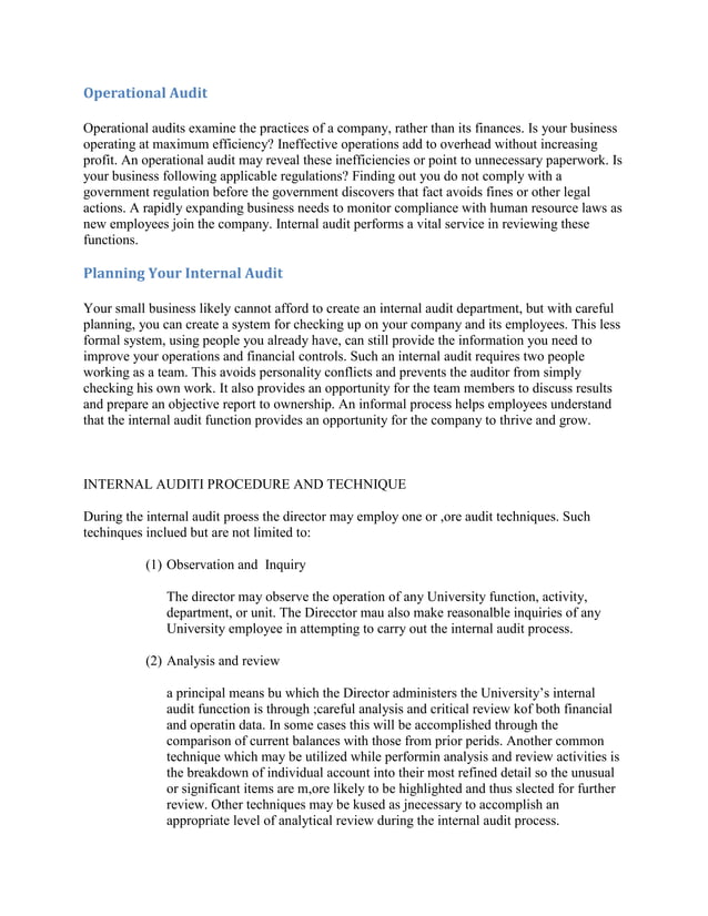Internal audit procedure | DOCX | Business Accounting & Finance | Business
