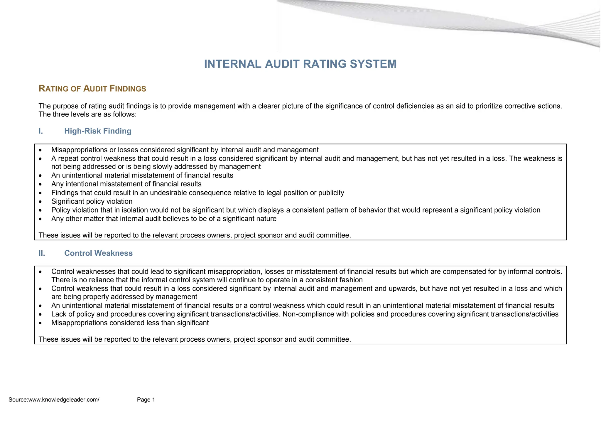 Internal Audit Rating System Internal Audit Rating System | DOCX