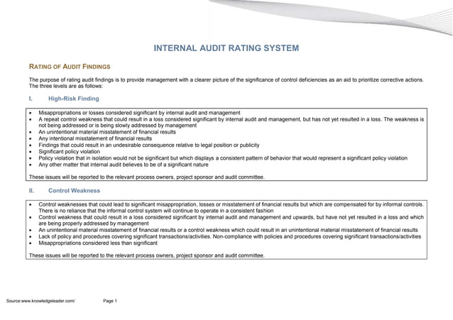 Internal Audit Rating System Internal Audit Rating System | DOCX