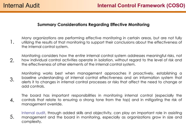 Internal Audit COSO Framework | PPT | Executive Leadership & Management ...
