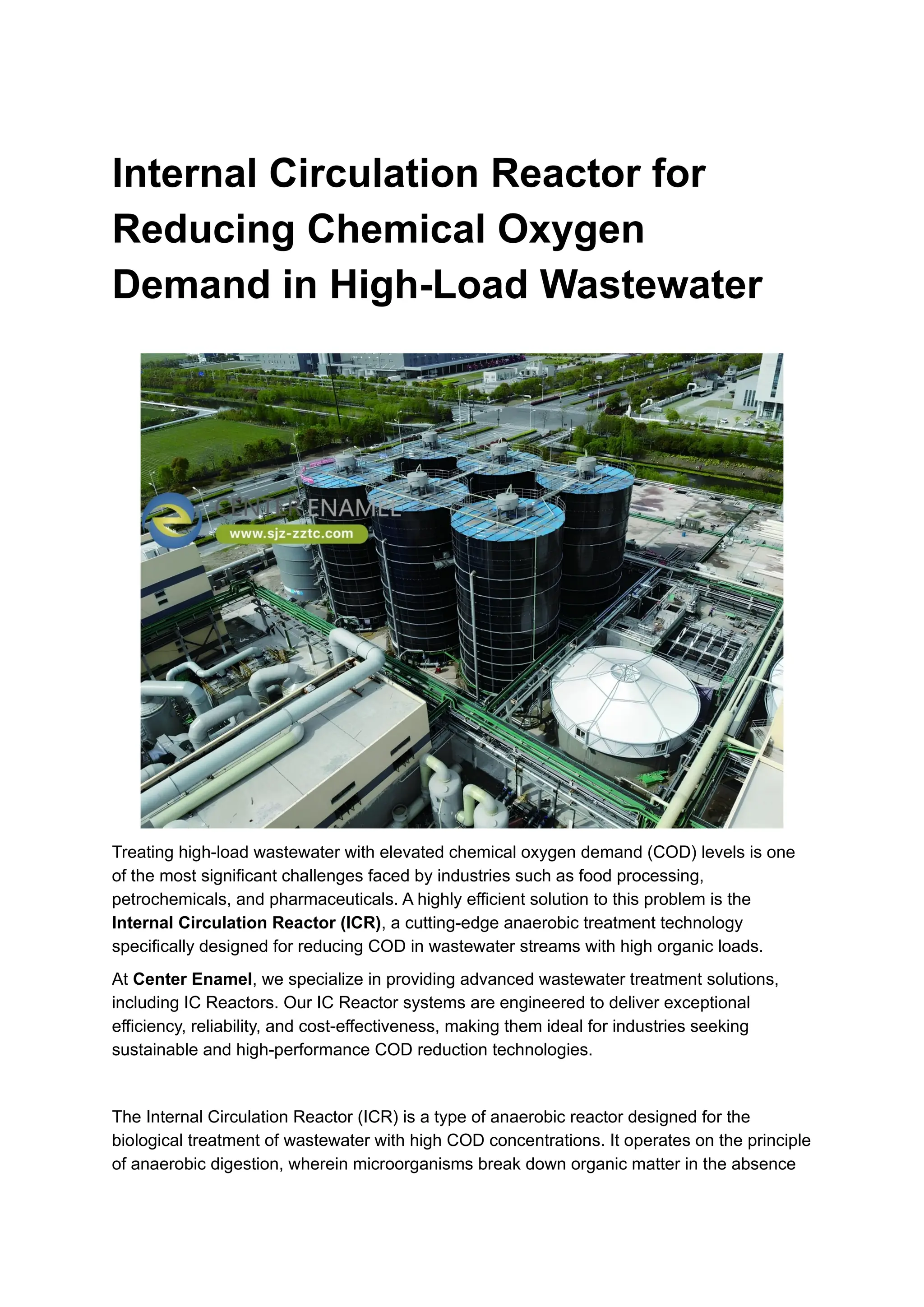 Internal Circulation Reactor for Reducing Chemical Oxygen Demand in ...