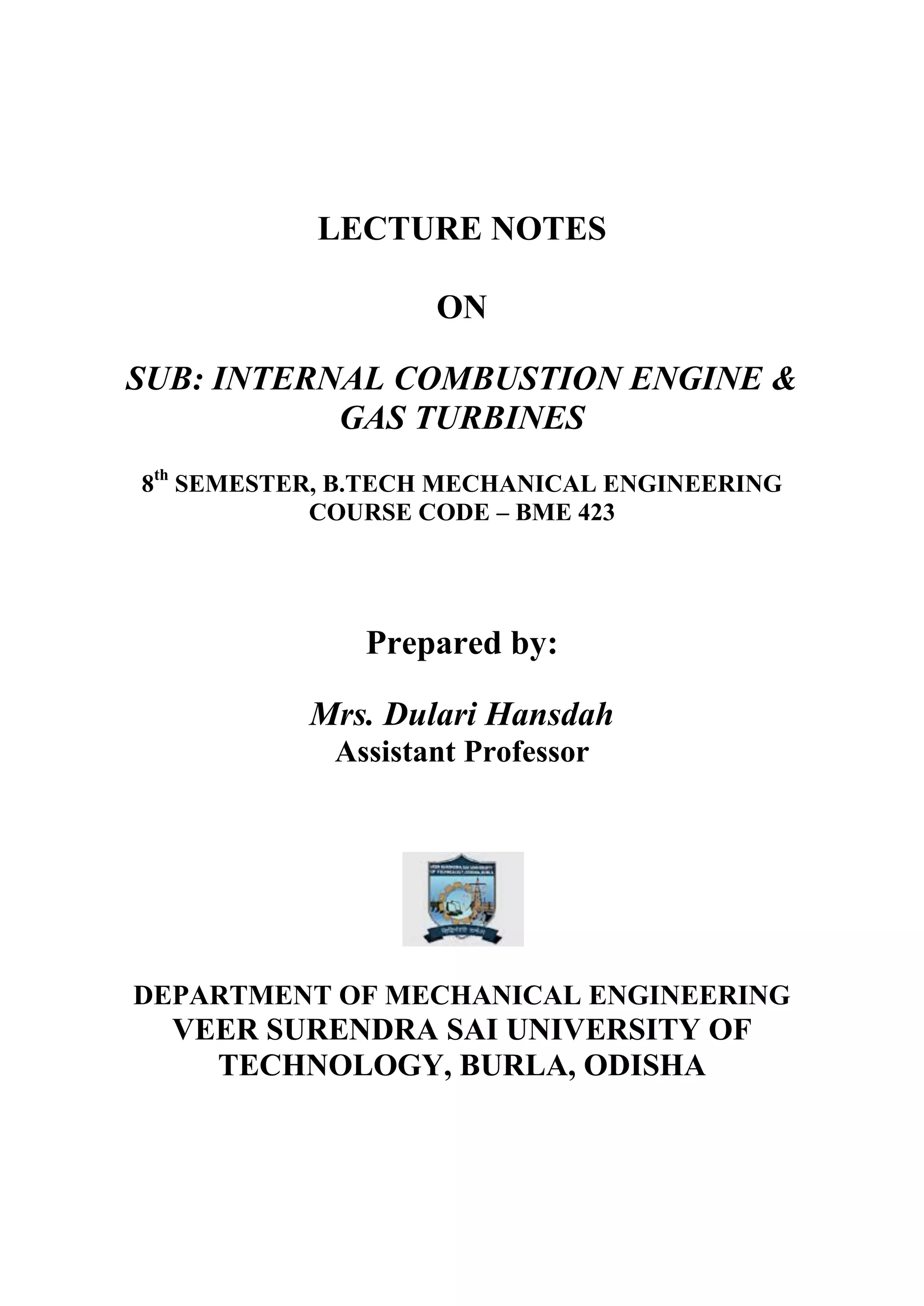 Internal Combustion Engine & Gas Turbines | PDF