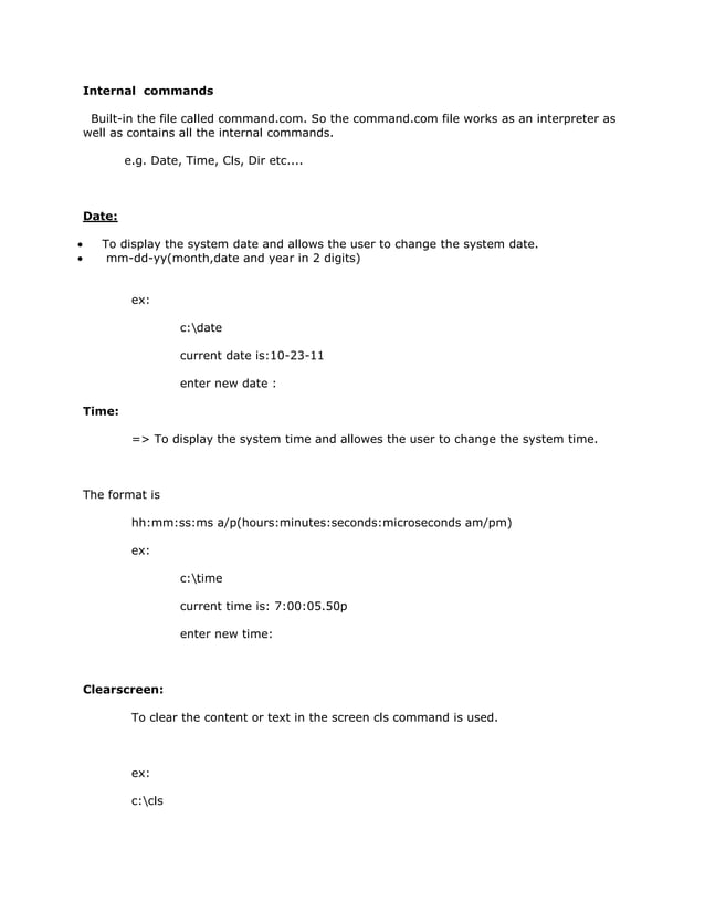 Internal commands of dos | PDF