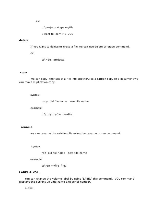 Internal Commands Of Dos