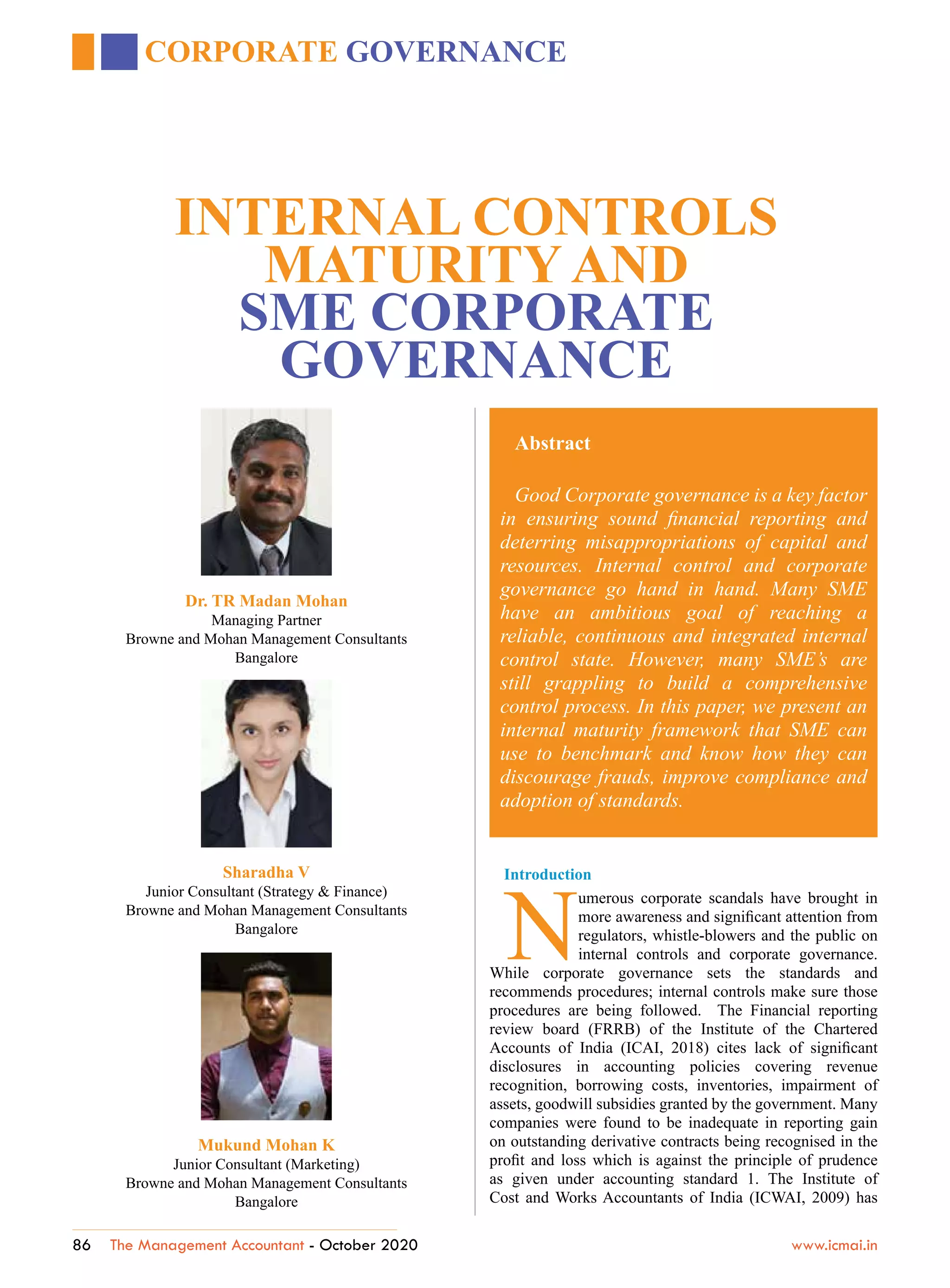 Internal controls maturity and SME corporate governanance | PDF ...