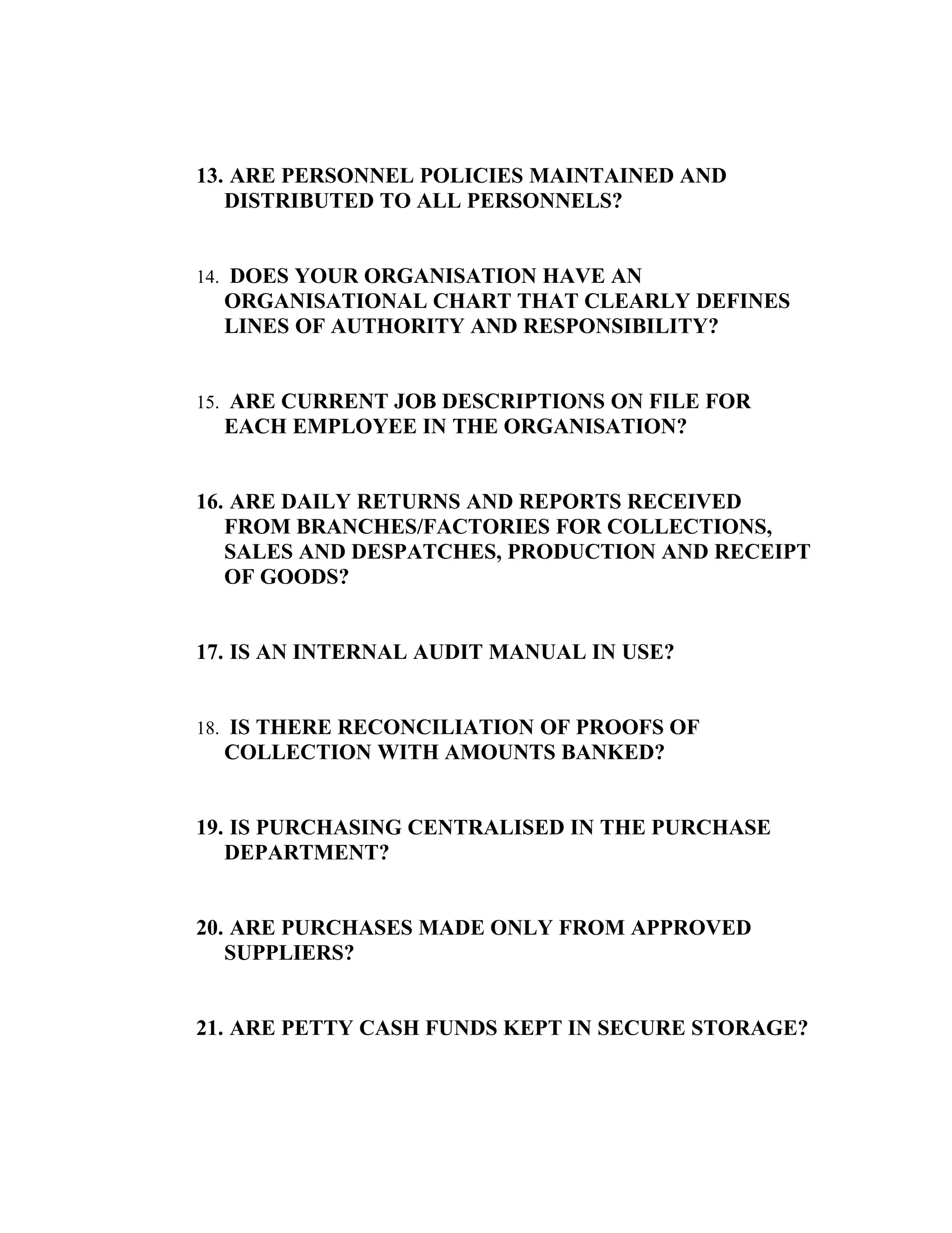 INTERNAL CONTROL SYSTEM -QUESTIONNAIRE | DOC