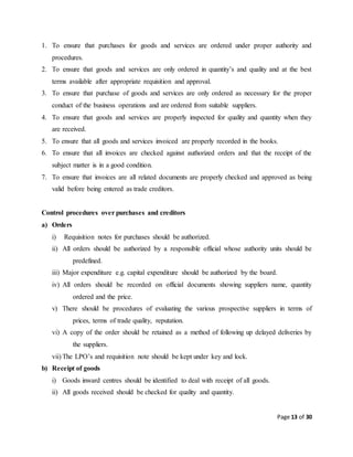 Internal control lecture notes (DAC 401: Principles and practices of ...
