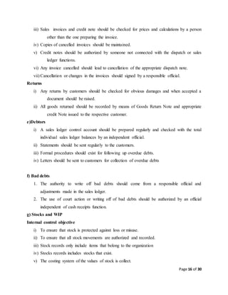 Internal control lecture notes (DAC 401: Principles and practices of ...
