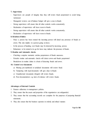 Internal control lecture notes (DAC 401: Principles and practices of ...