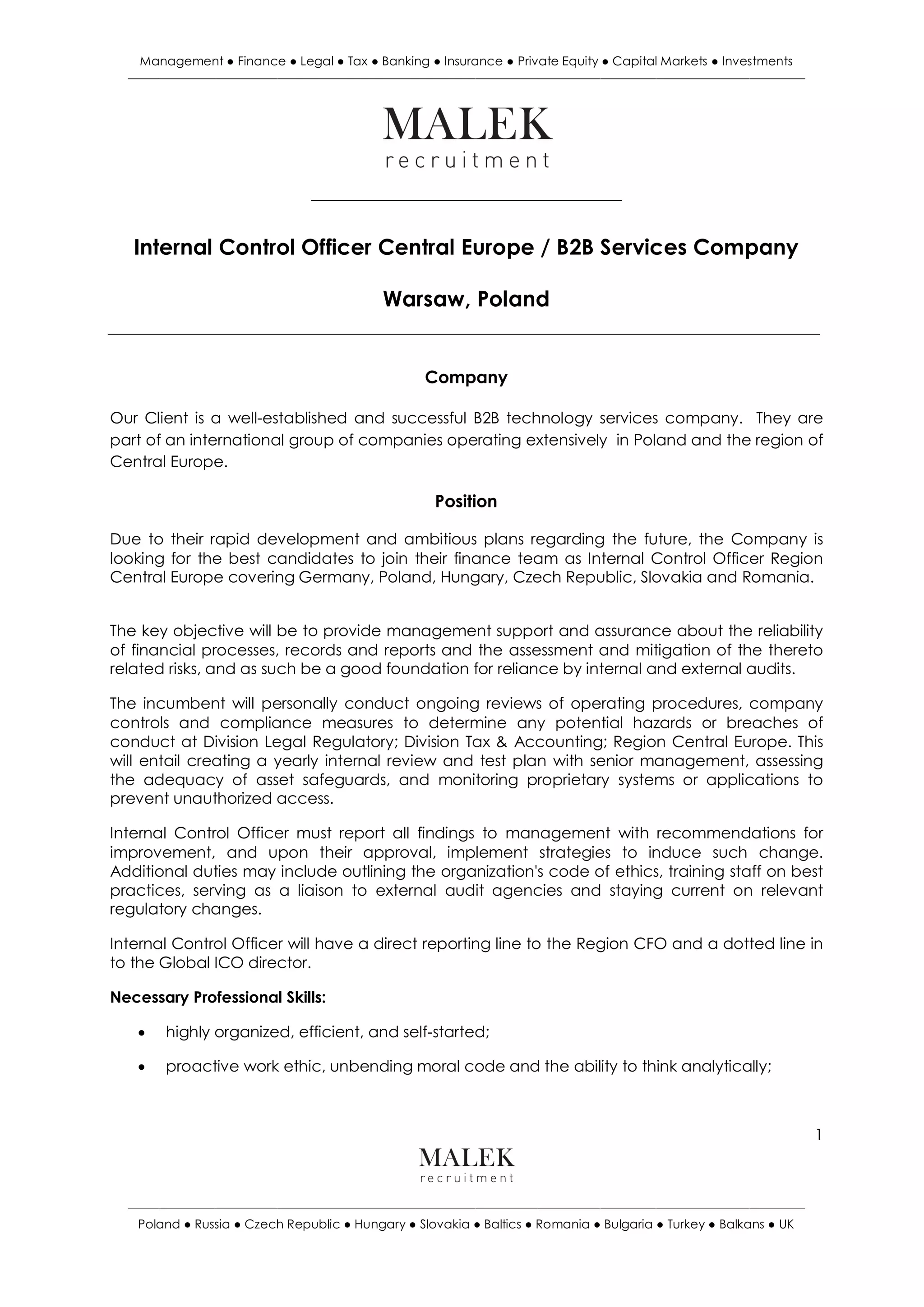 Position: Internal Control Officer Central Europe - B2B Services ...
