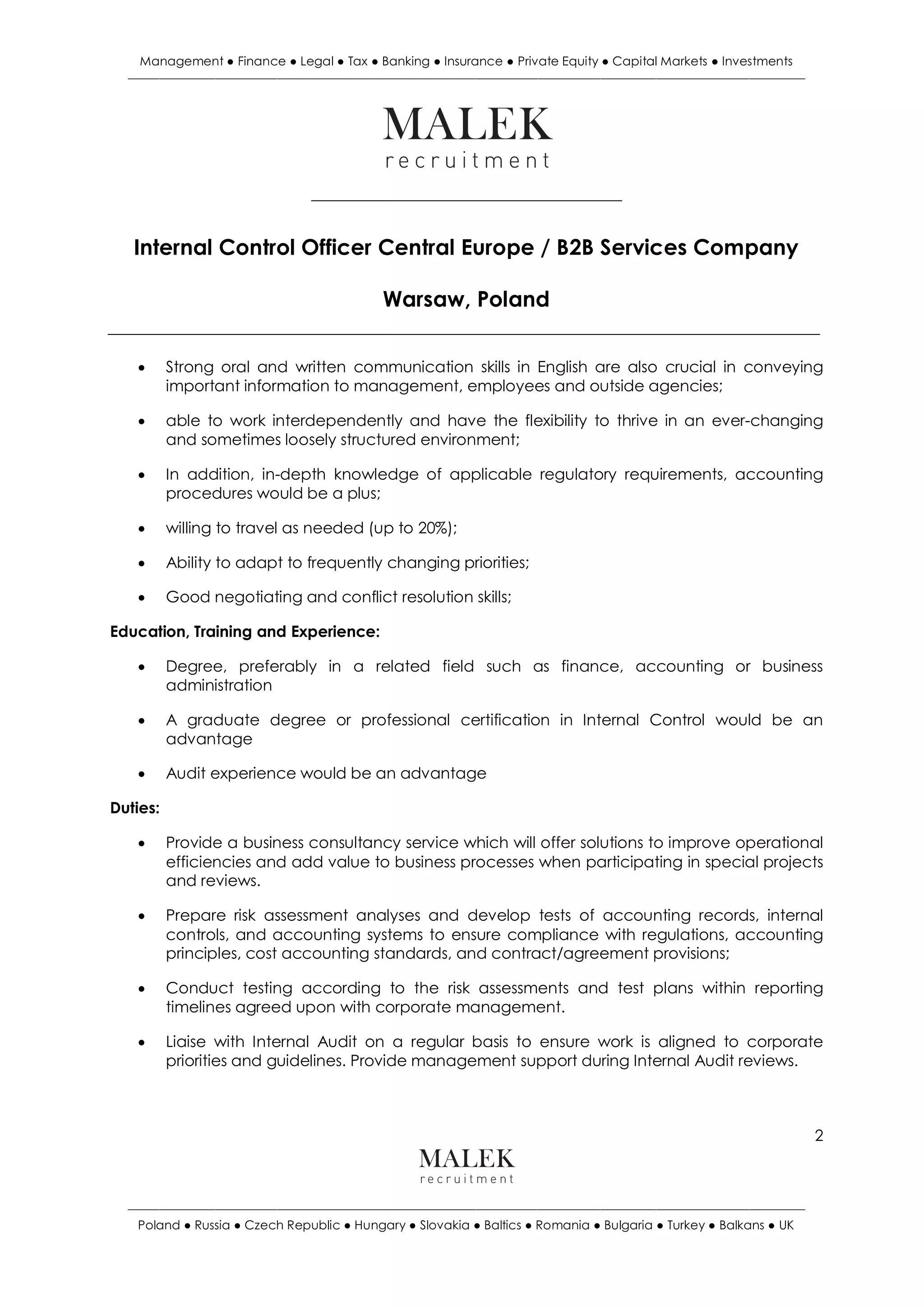 Position: Internal Control Officer Central Europe - B2B Services ...
