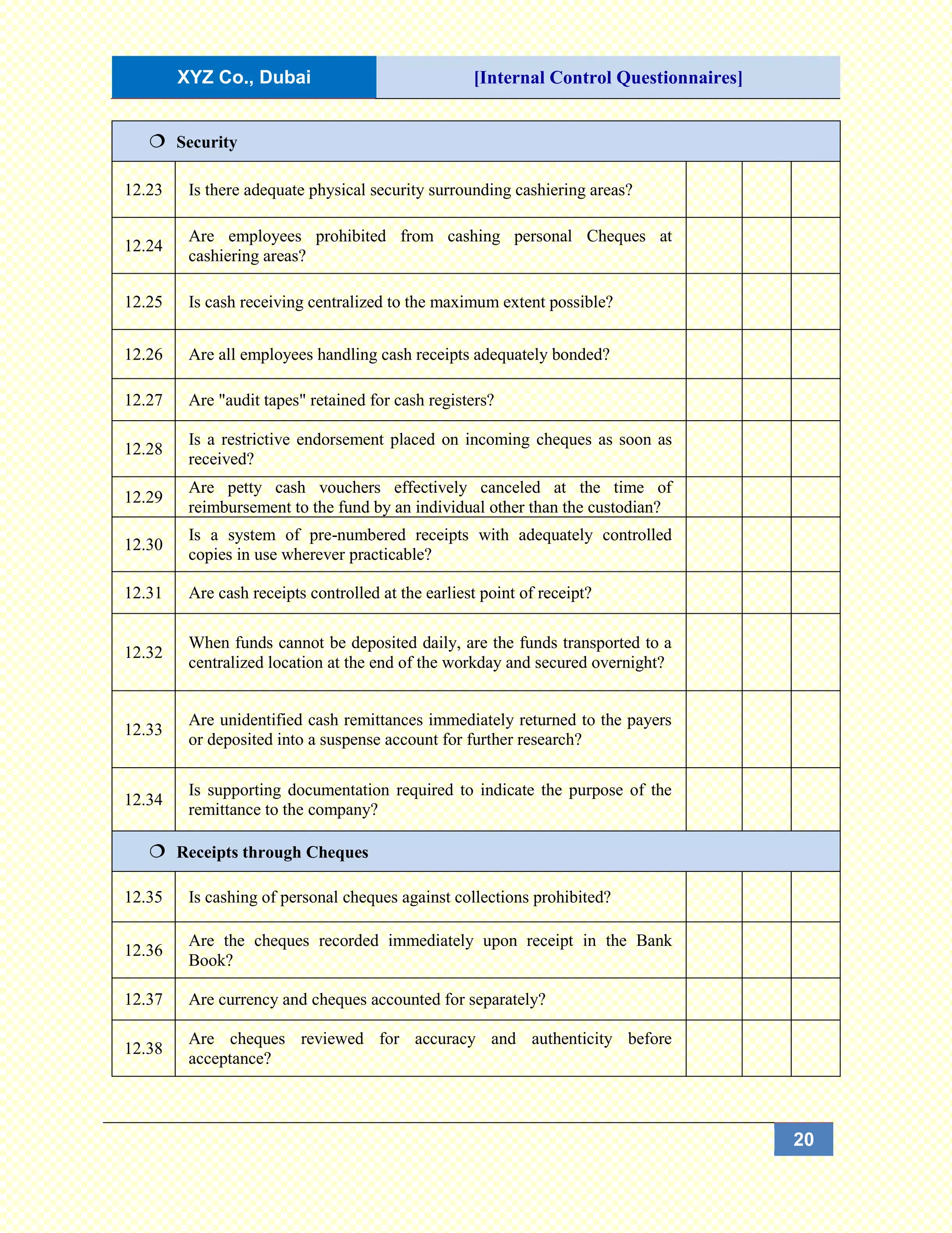 Internal Control Questionnaires (ICQs) | DOCX