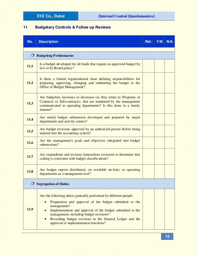 Internal Control Questionnaires (ICQs)