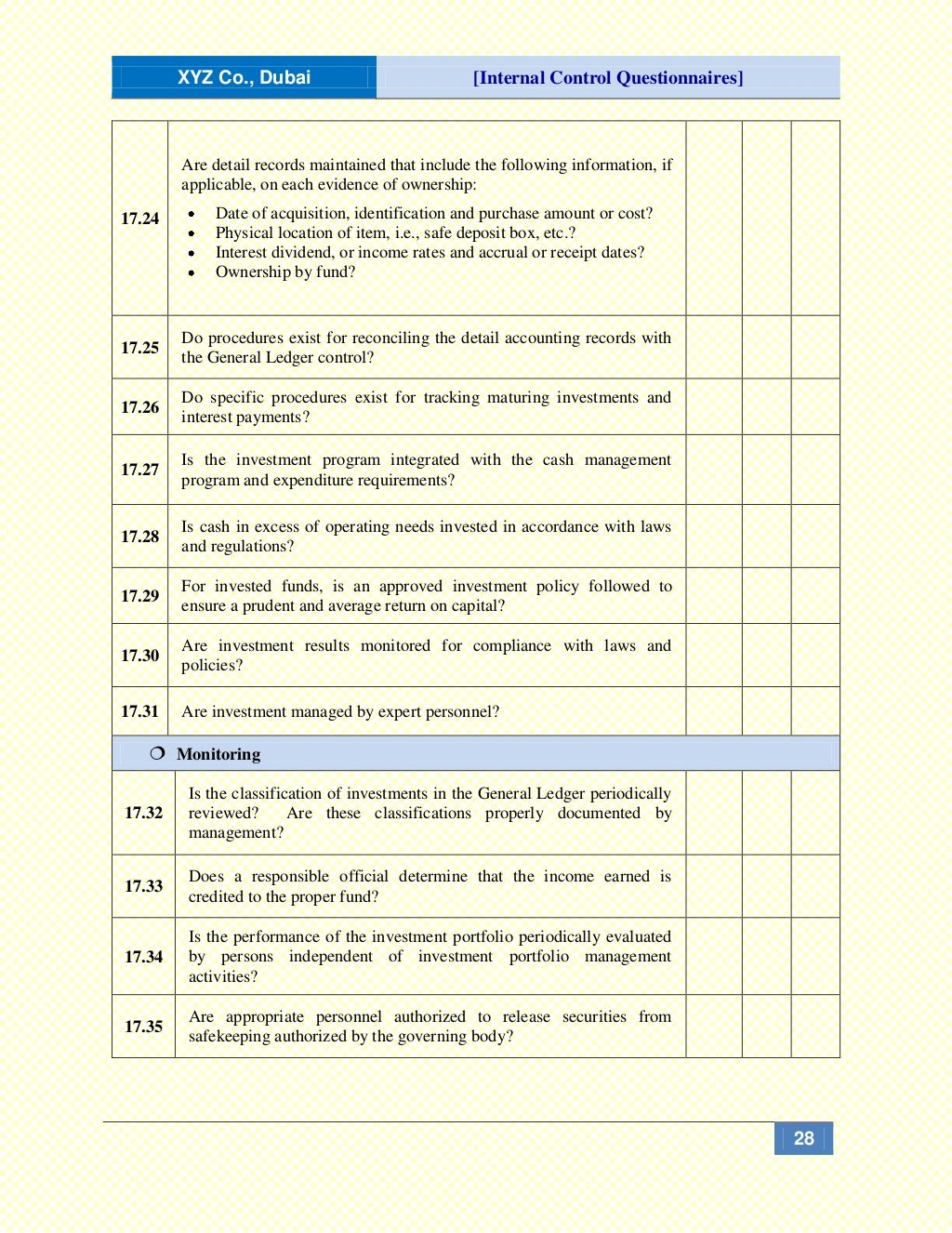Internal Control Questionnaires (ICQs)