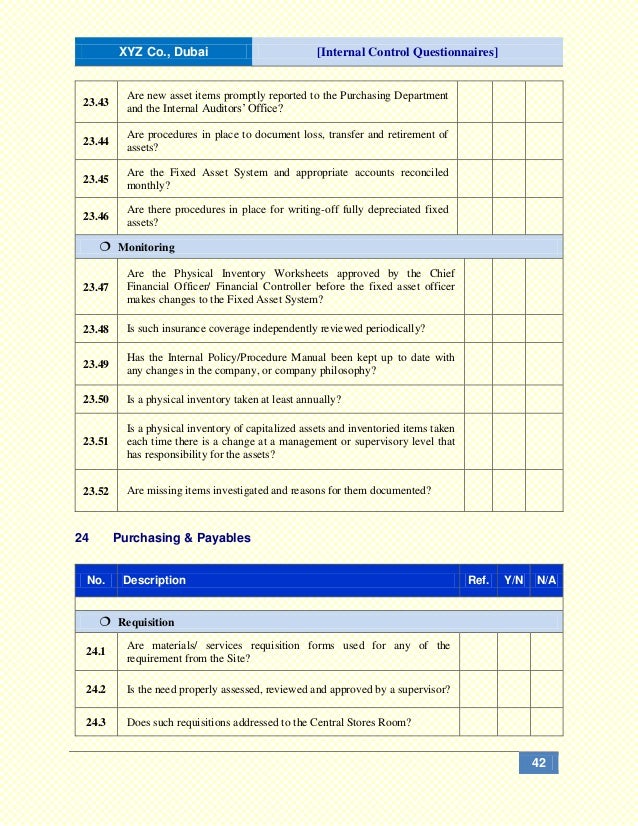 Internal Control Questionnaires (ICQs)