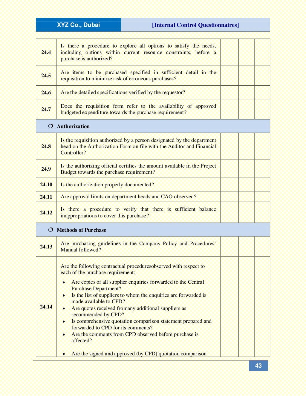 Internal Control Questionnaires (ICQs)