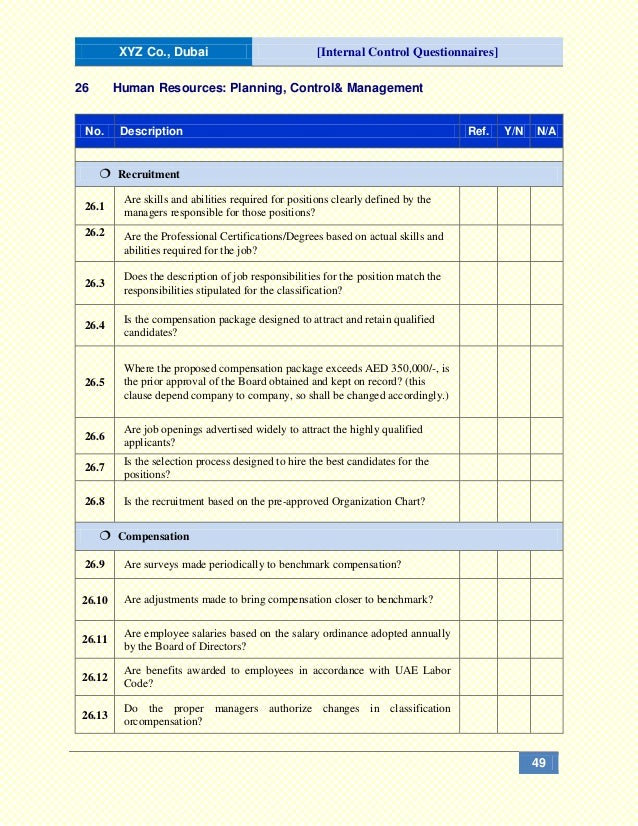 Internal Control Questionnaires (ICQs)