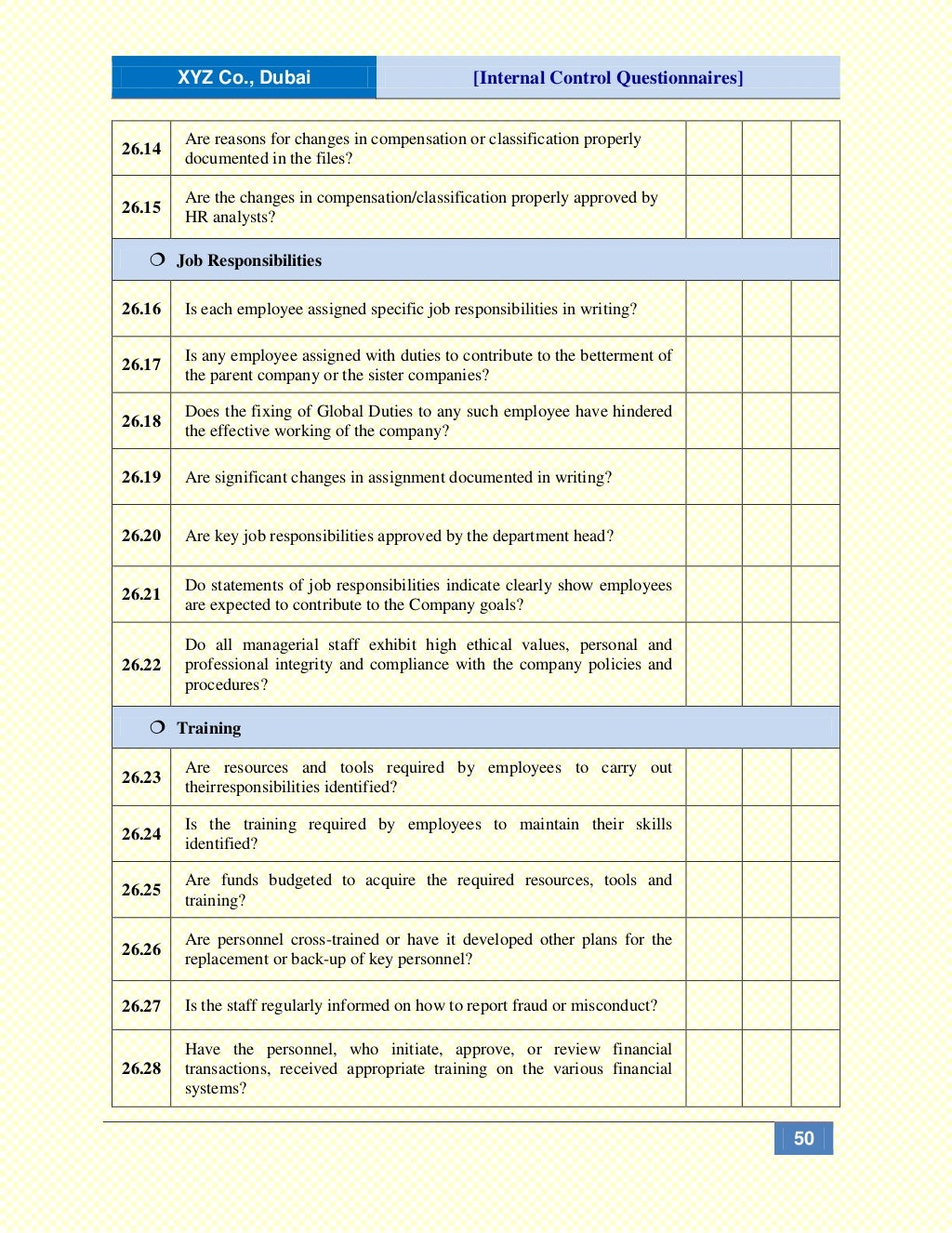 Internal Control Questionnaires (ICQs)