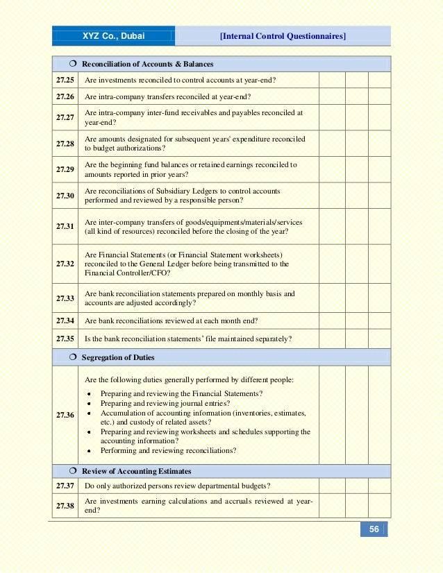 Internal Control Questionnaires (ICQs)