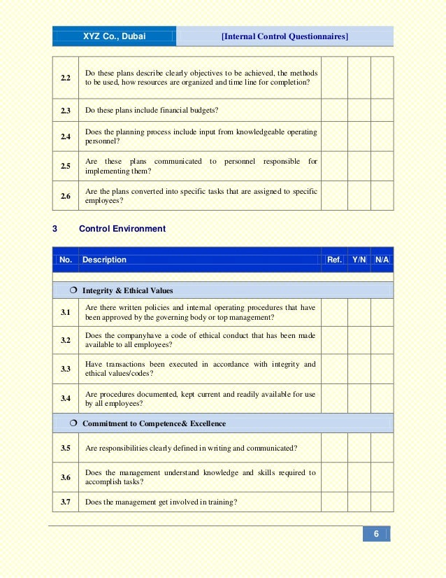 Internal Control Questionnaires (ICQs)