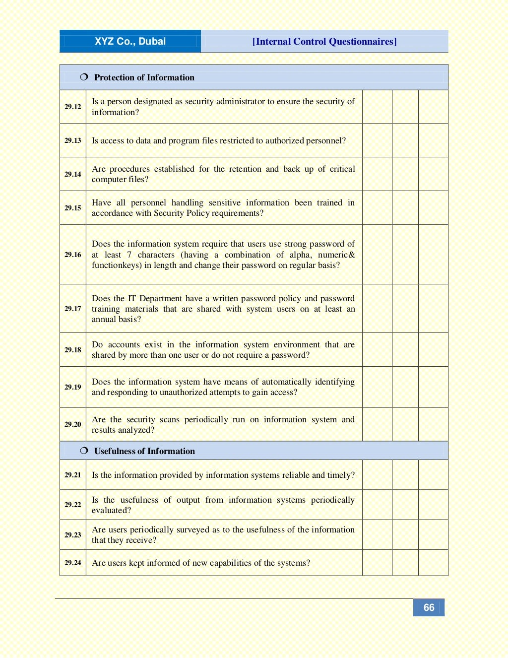 Internal Control Questionnaires (ICQs)