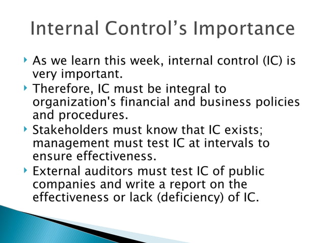 Internal control’s importance, purpose, & deficiency | PPT | Business ...