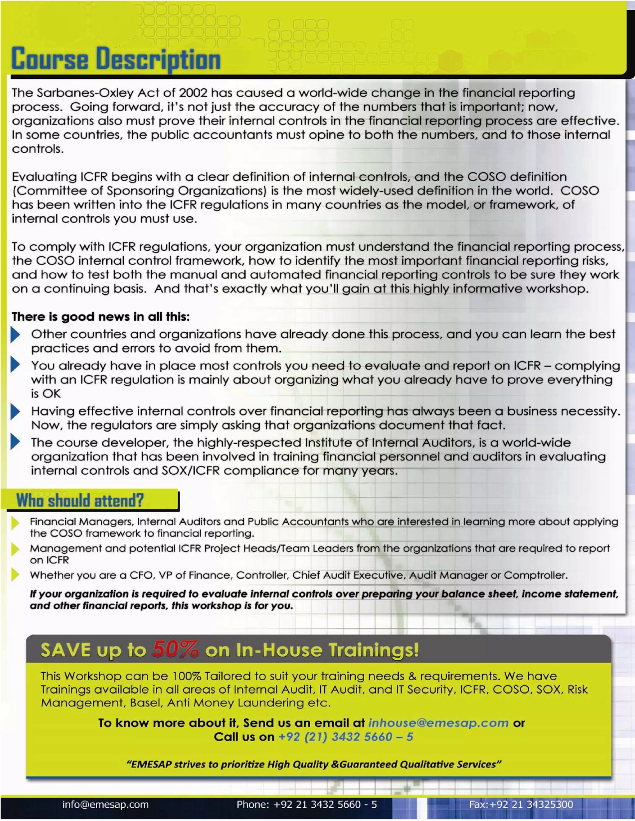 Internal Controls Over Financial Reporting (Icfr) Using Coso Frame Work ...