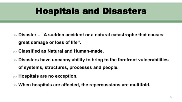Internal Disaster Preparedness and Management in Hospitals | PPTX