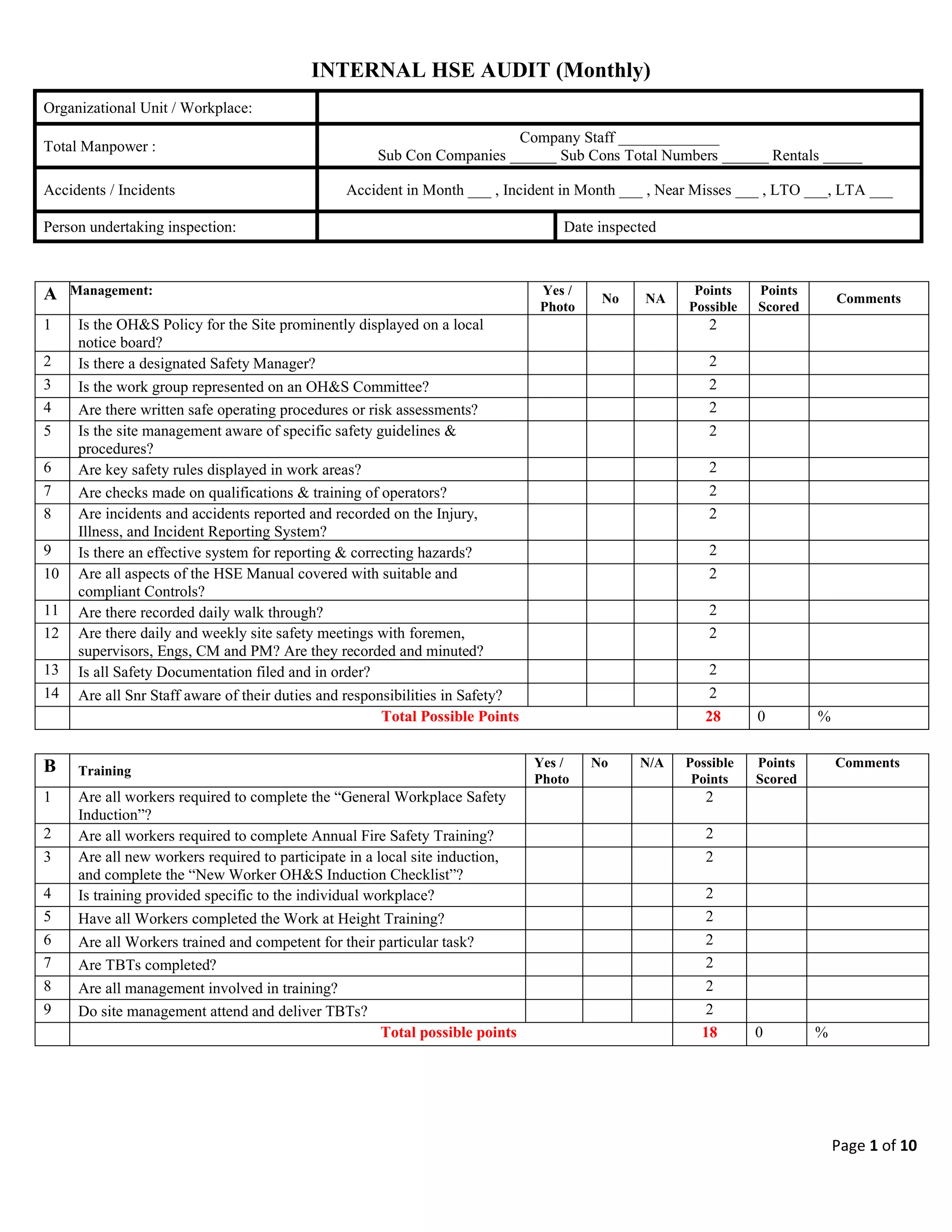 Internal EHS Audit check sheet | PDF