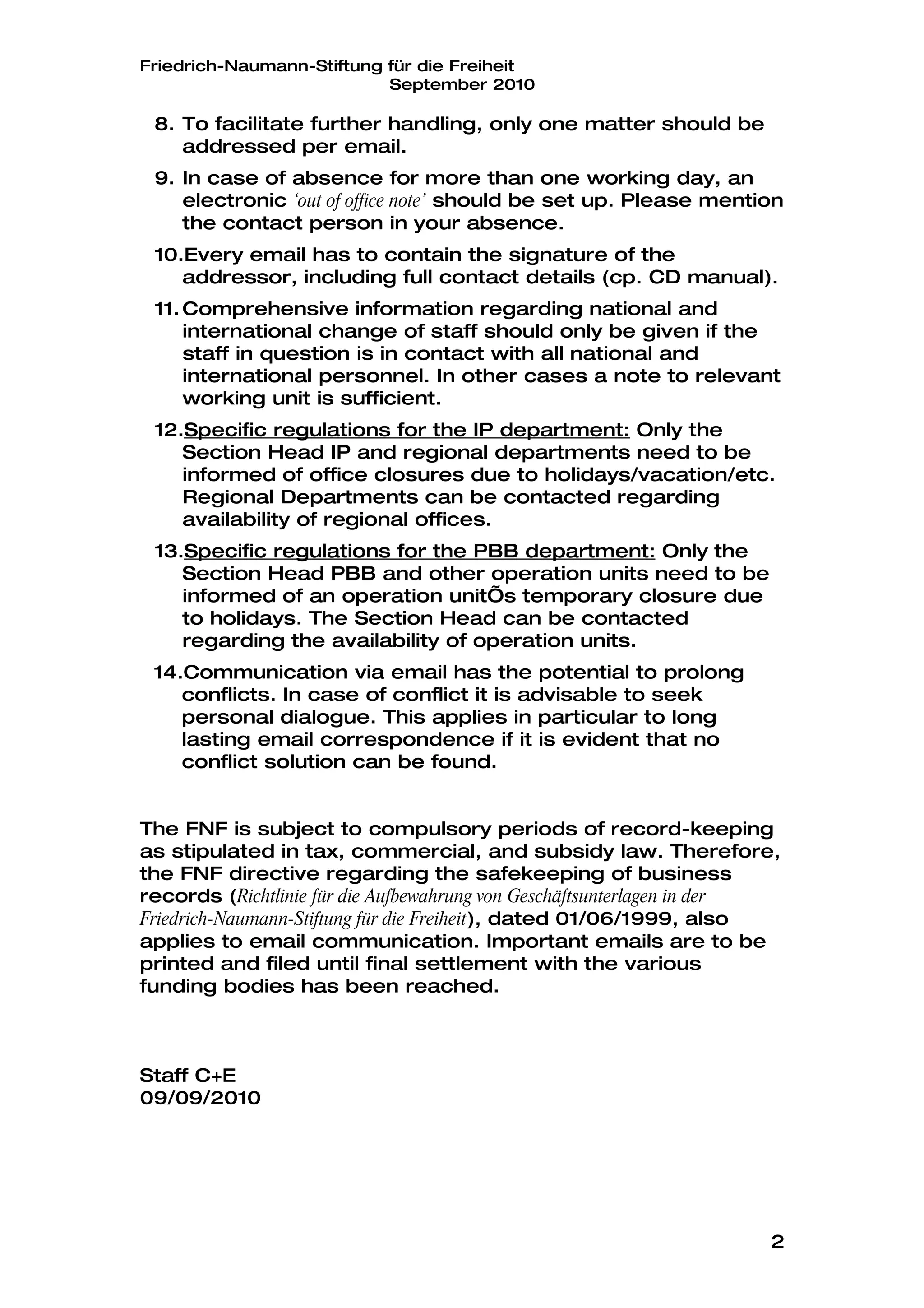 Internal email communication guidelines | DOC