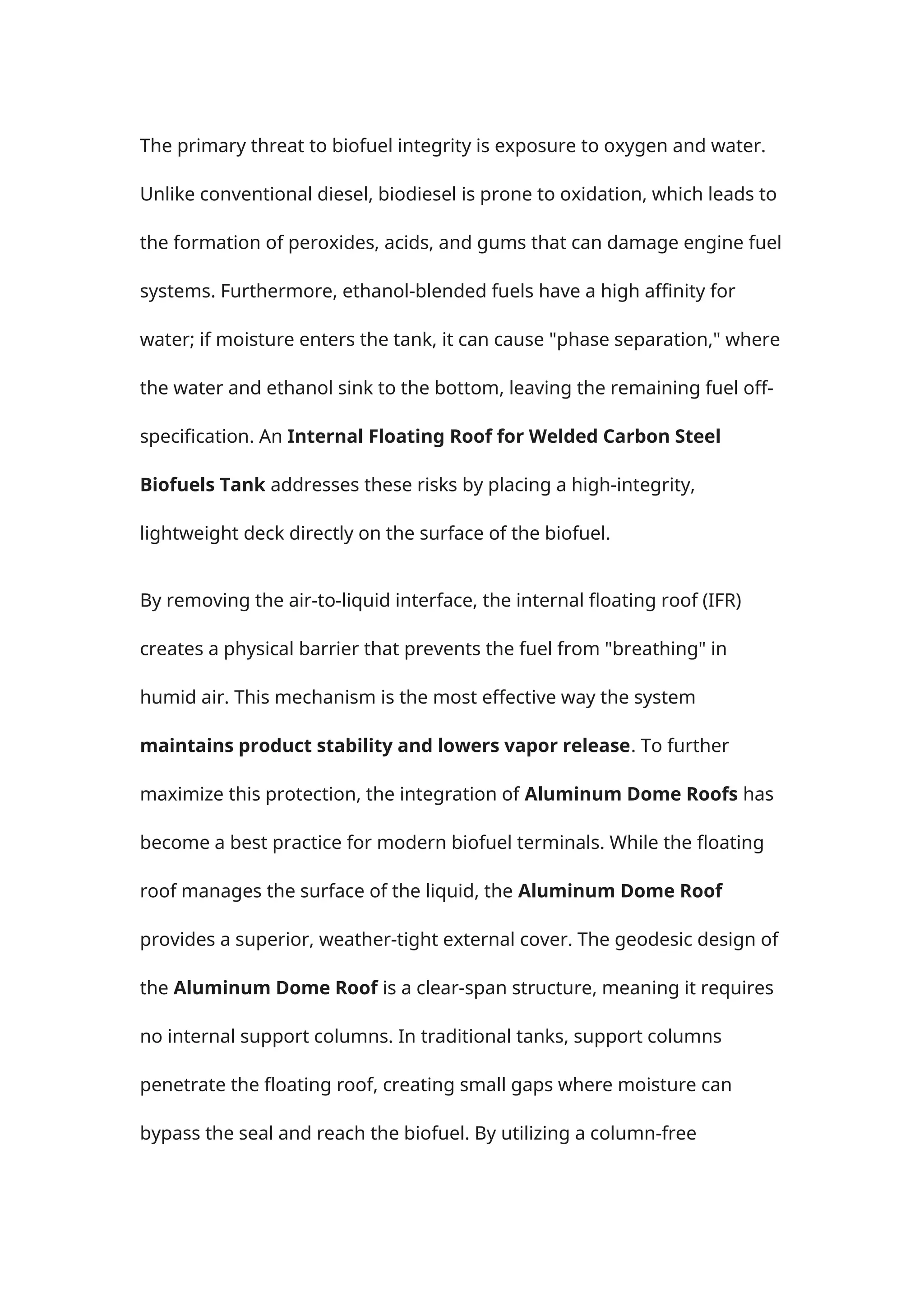 Internal Floating Roof for Welded Carbon Steel Biofuels Tank Maintains ...