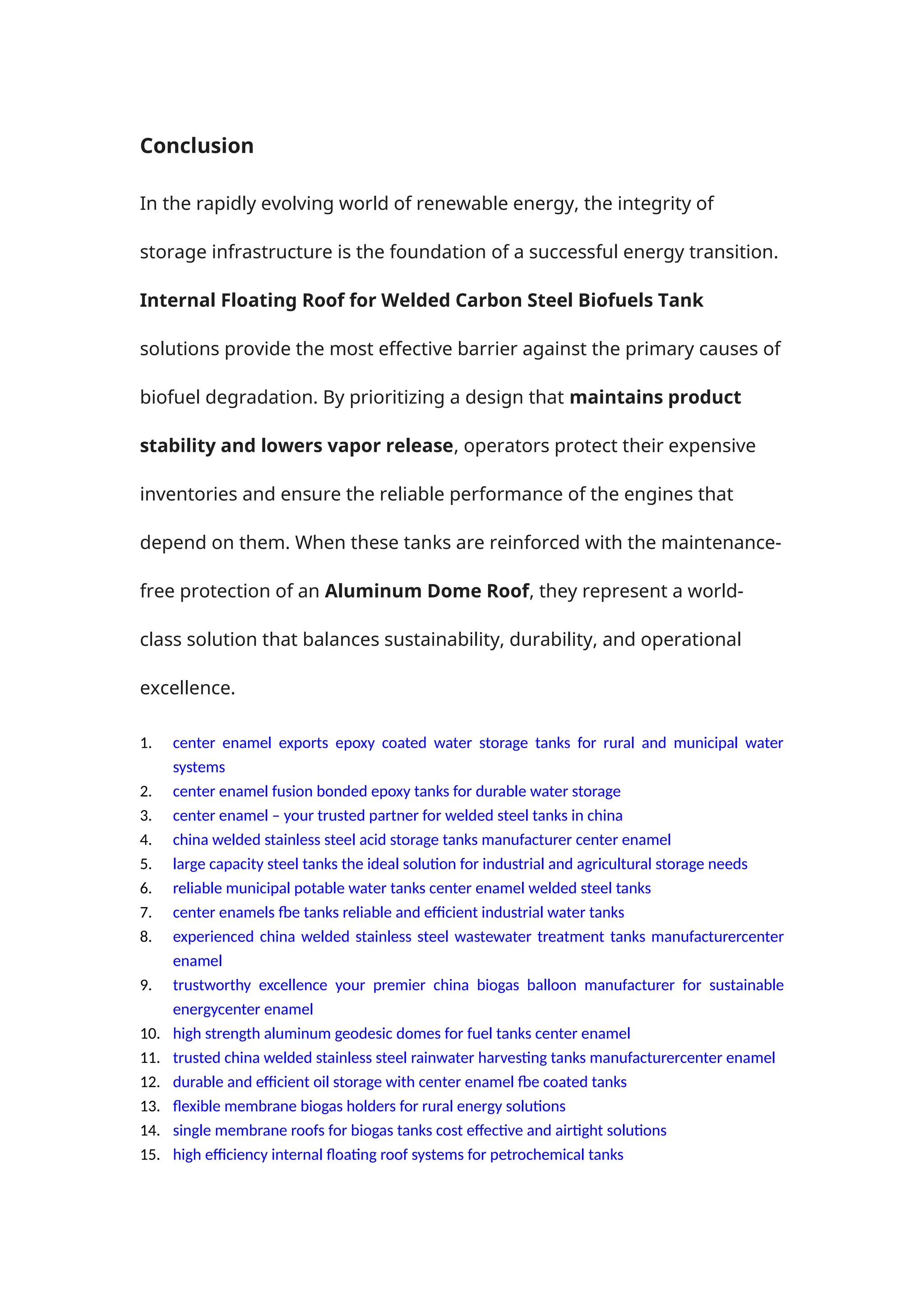 Internal Floating Roof for Welded Carbon Steel Biofuels Tank Maintains ...