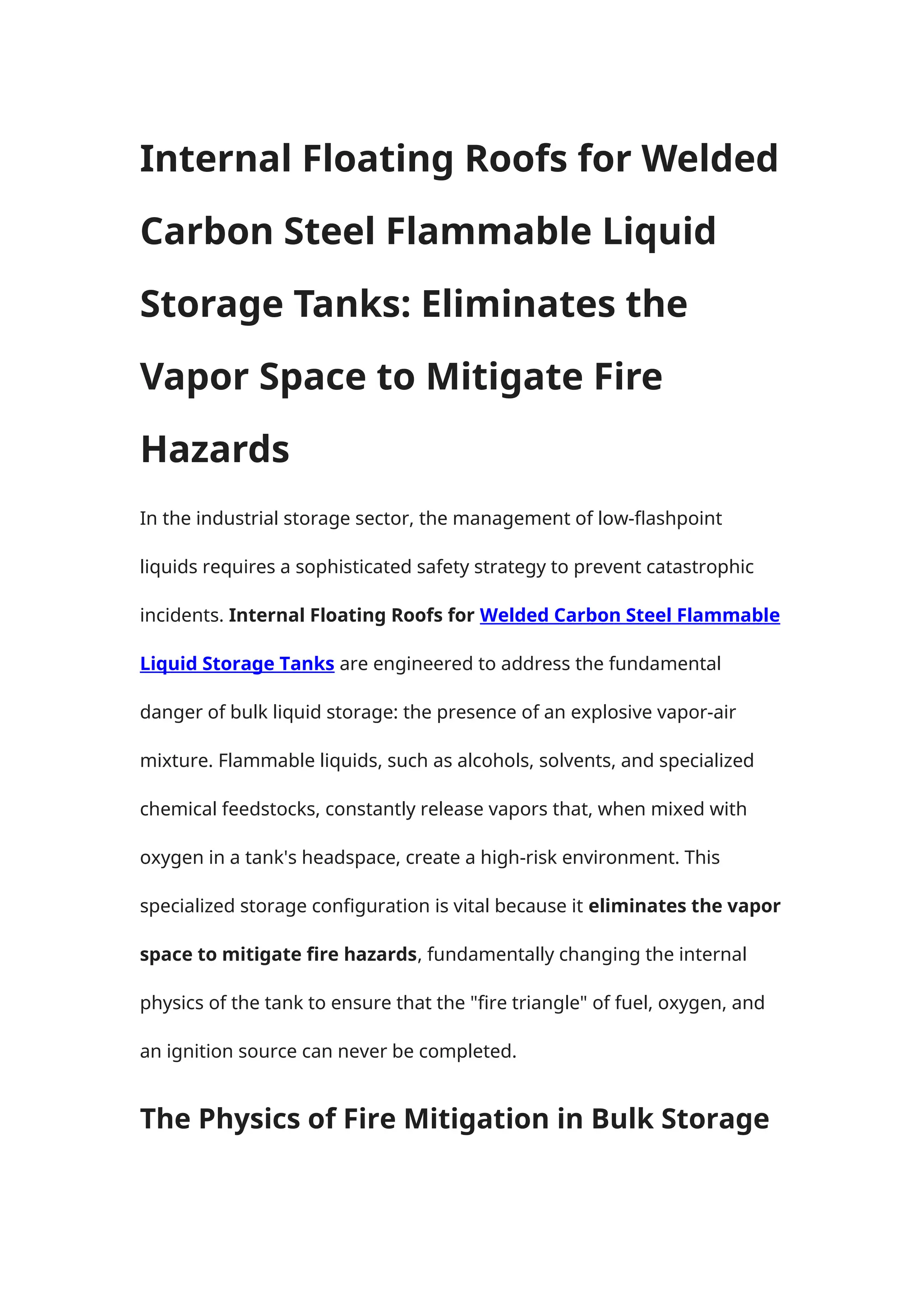Internal Floating Roofs for Welded Carbon Steel Flammable Liquid ...