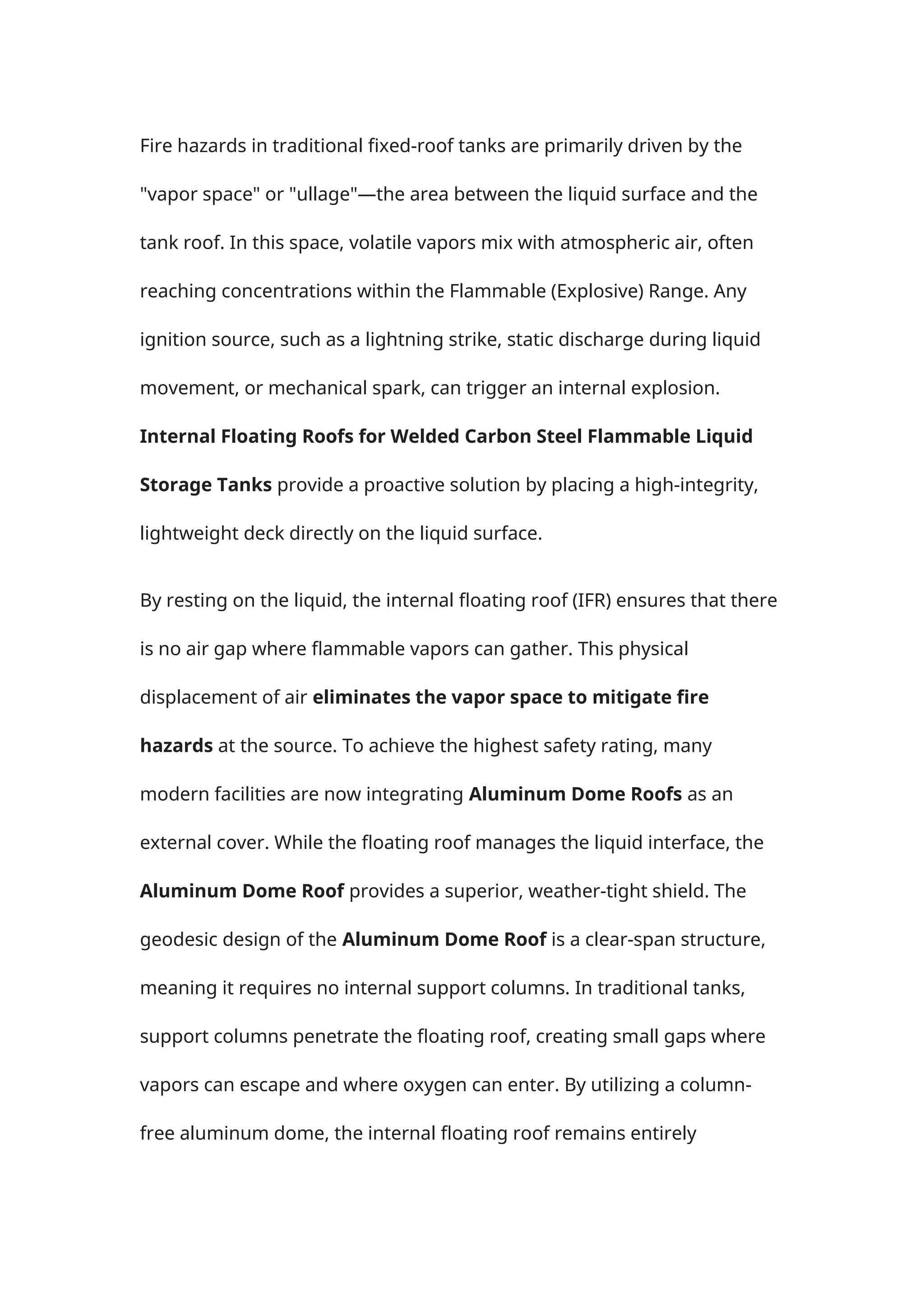 Internal Floating Roofs for Welded Carbon Steel Flammable Liquid ...