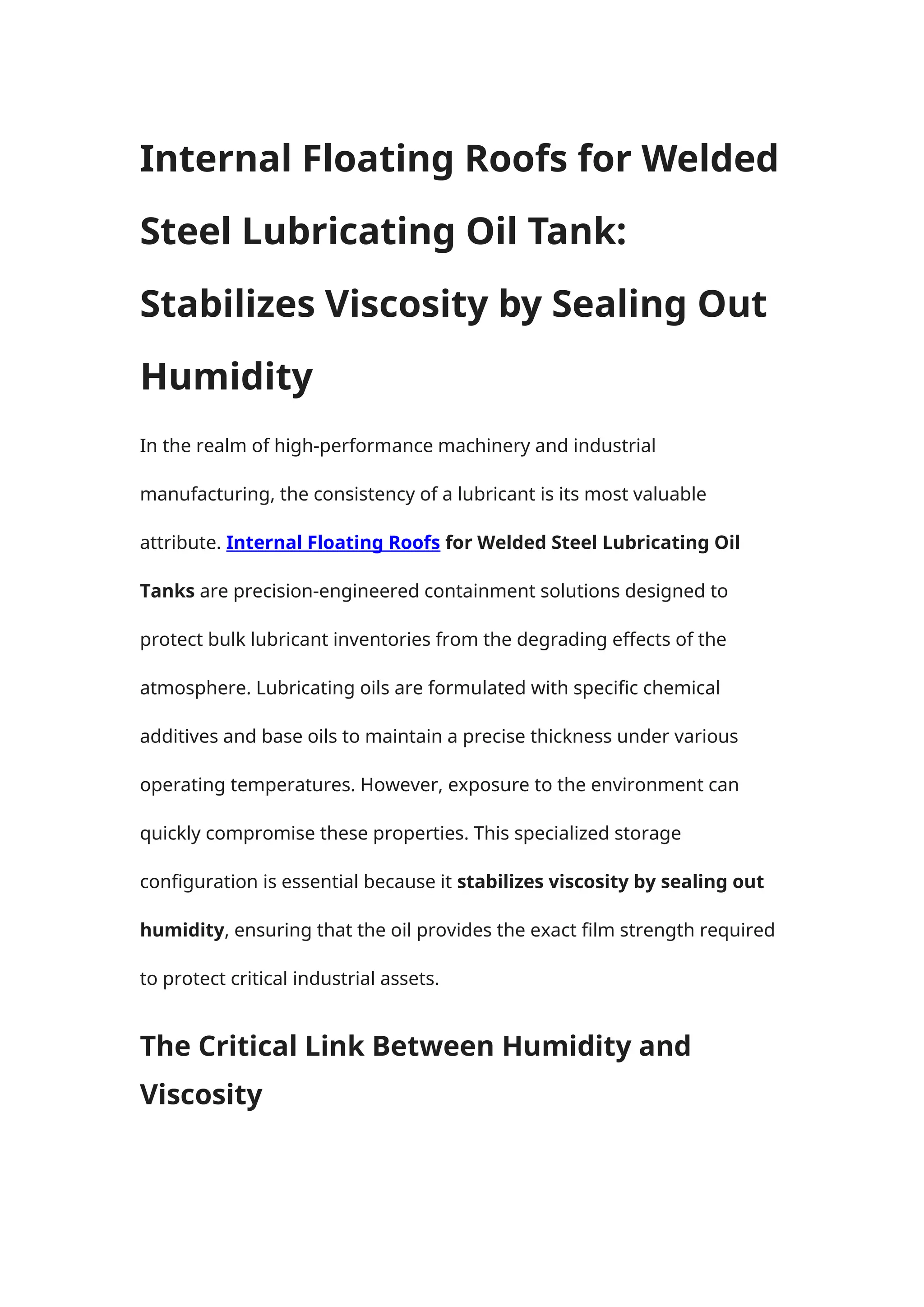 Internal Floating Roofs for Welded Steel Lubricating Oil Tank ...