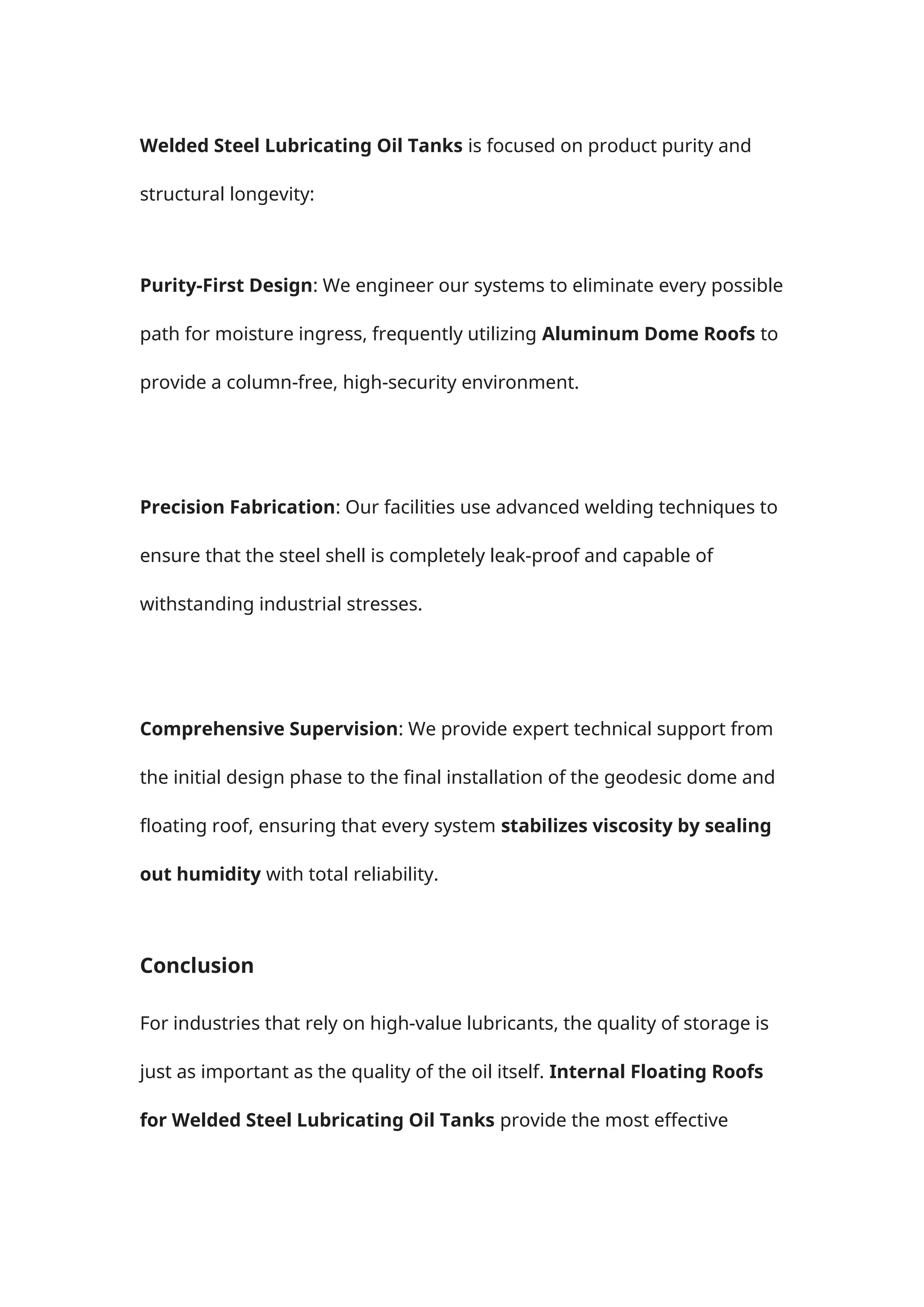 Internal Floating Roofs for Welded Steel Lubricating Oil Tank ...