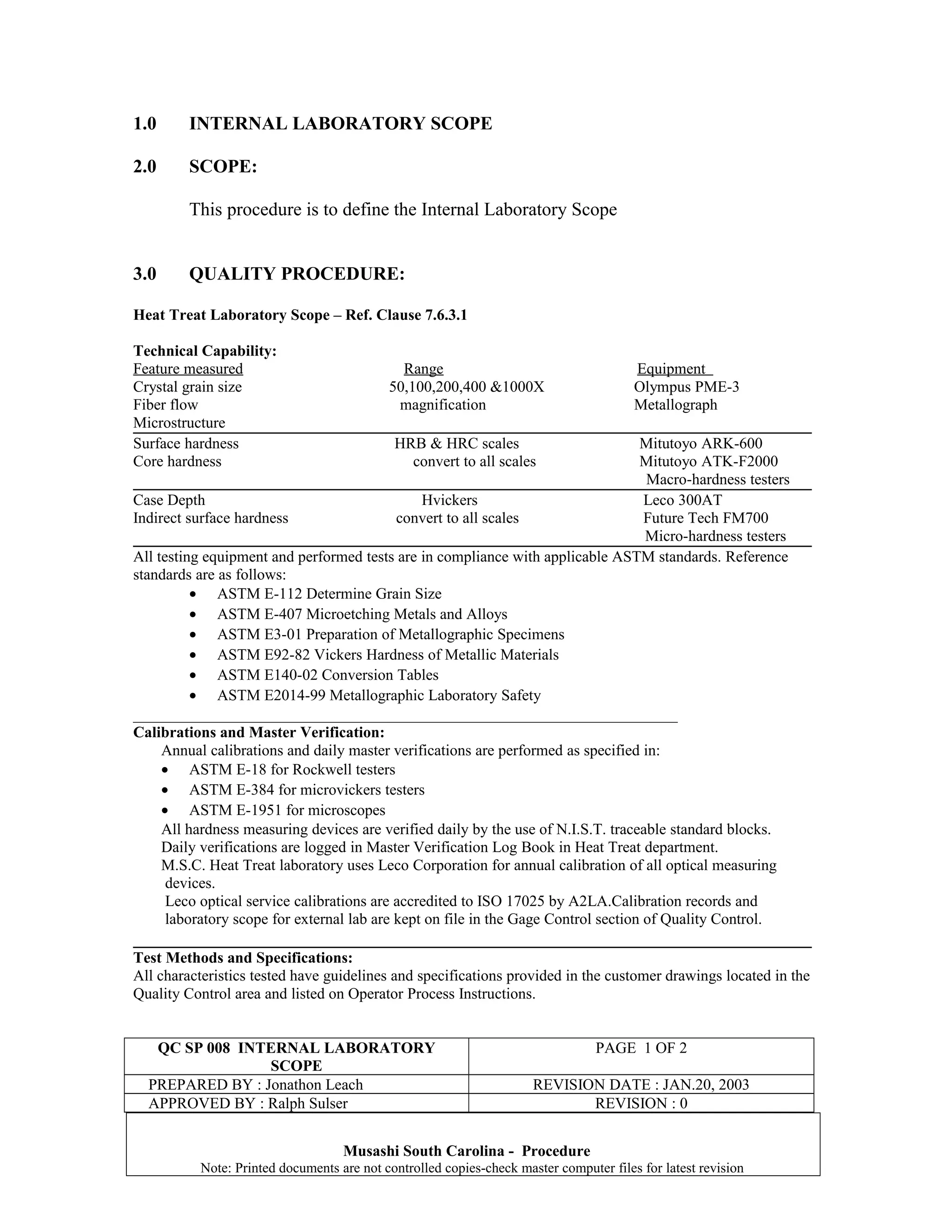 Internal laboratory scope | DOC