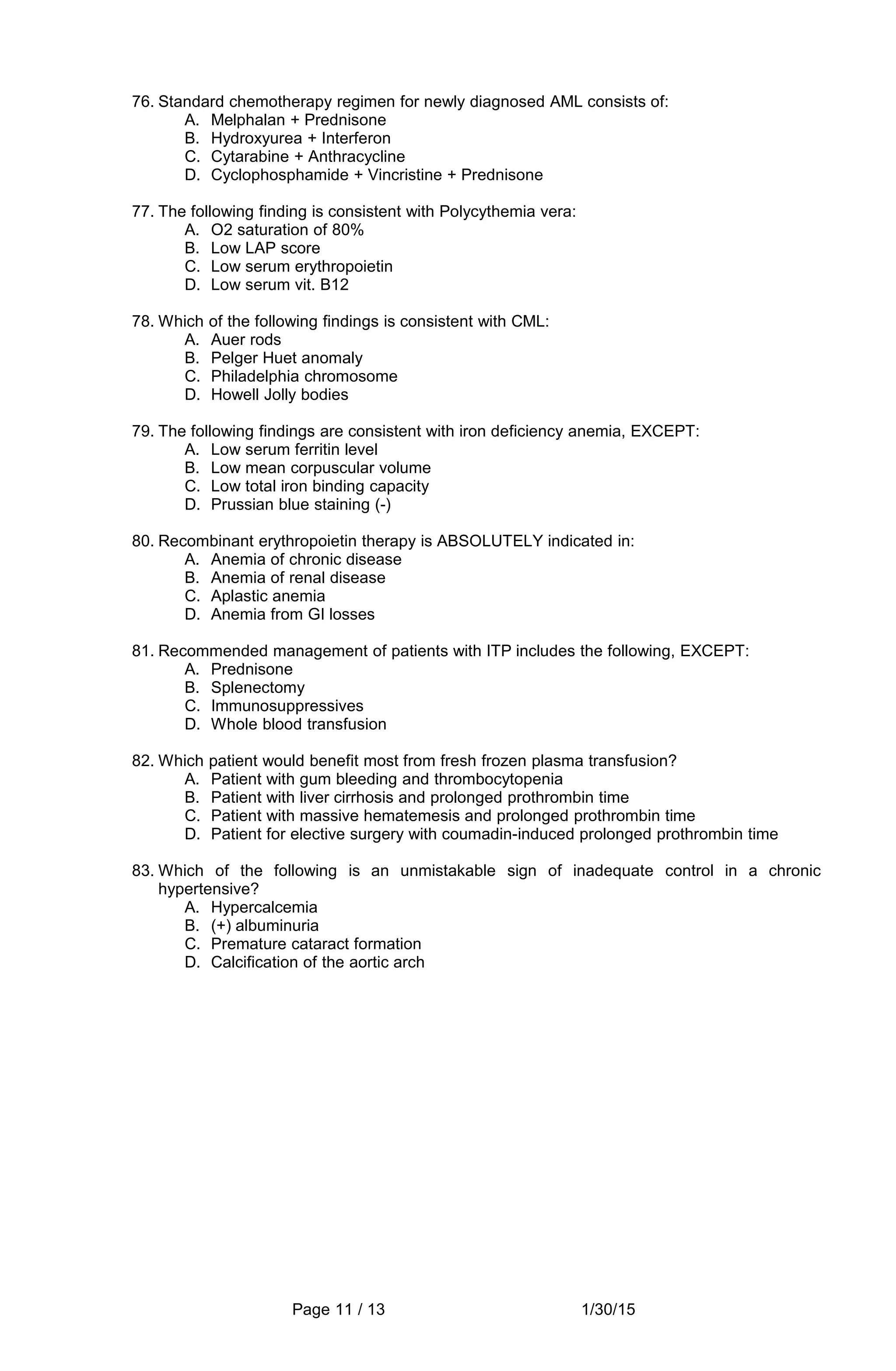 Internal Medicine Sample Questions | DOC