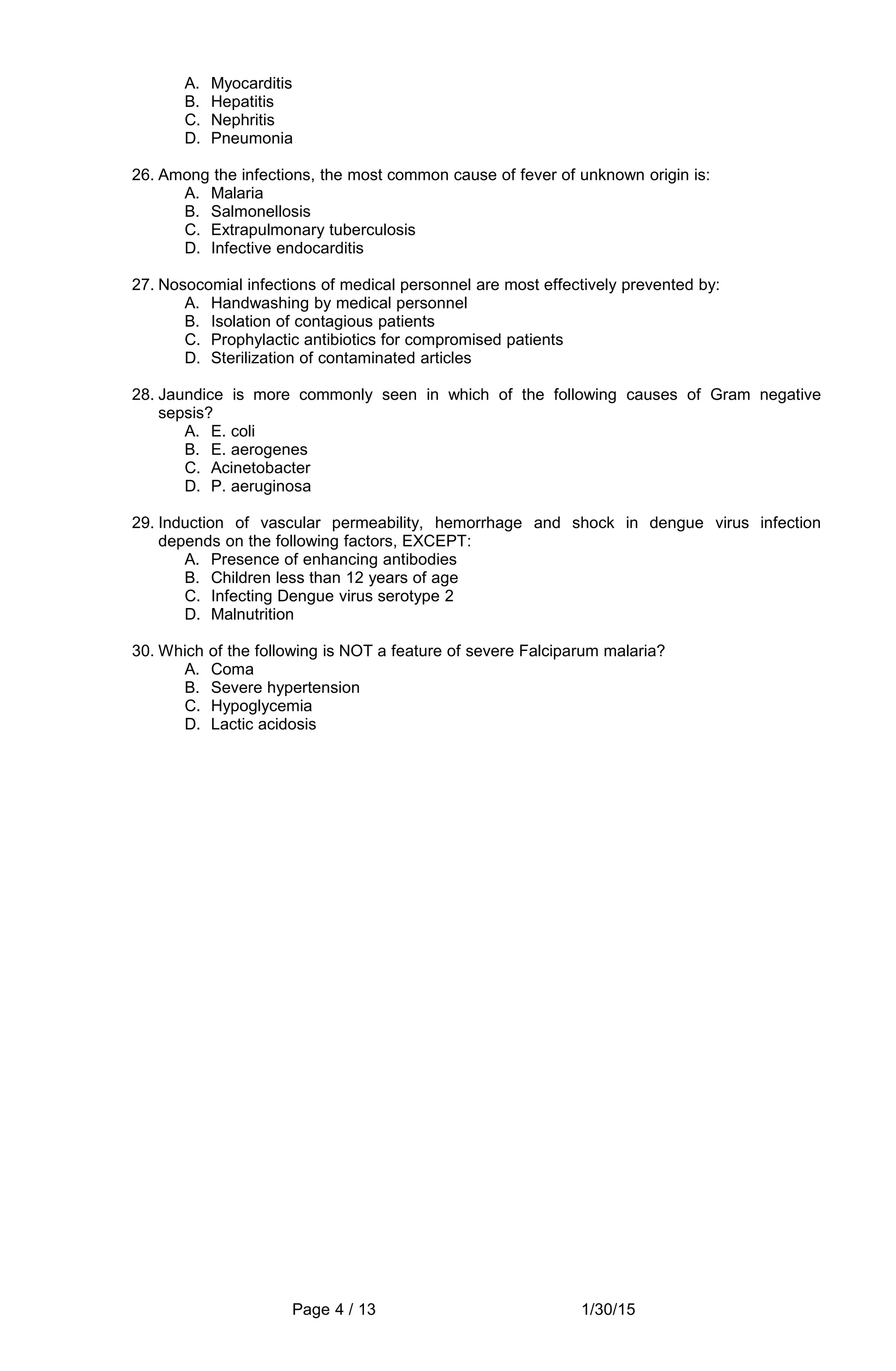 Internal Medicine Sample Questions | DOC