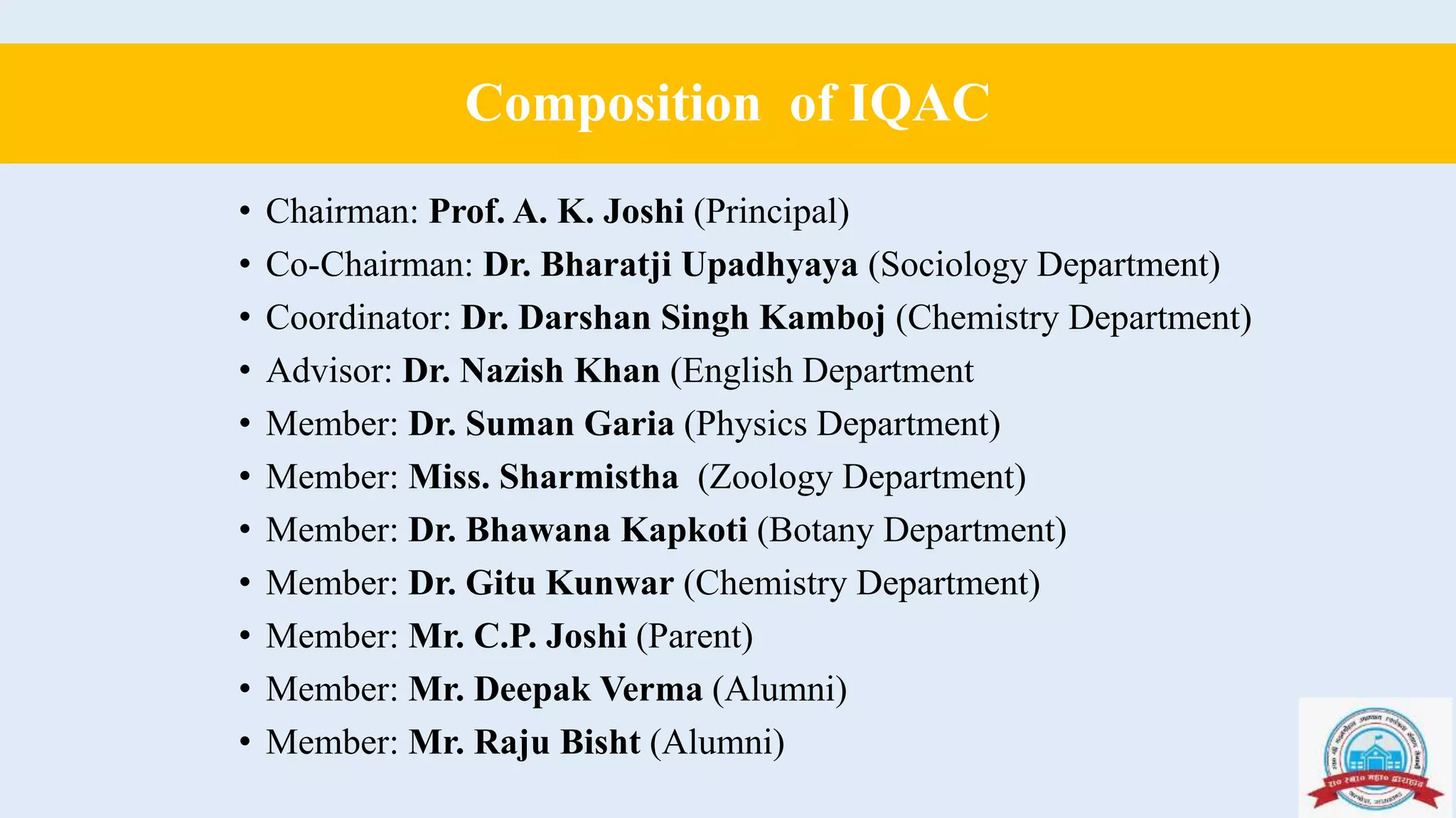 NAAC Visit Presentation of Internal Quality Assurance Cell | PPTX