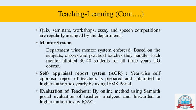 NAAC Visit Presentation of Internal Quality Assurance Cell | PPTX