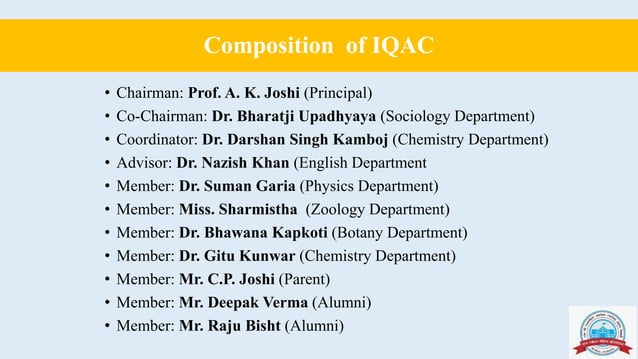 NAAC Visit Presentation of Internal Quality Assurance Cell | PPTX