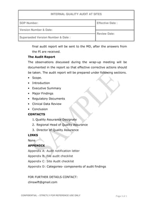 Internal Quality Audit At Sites | PDF