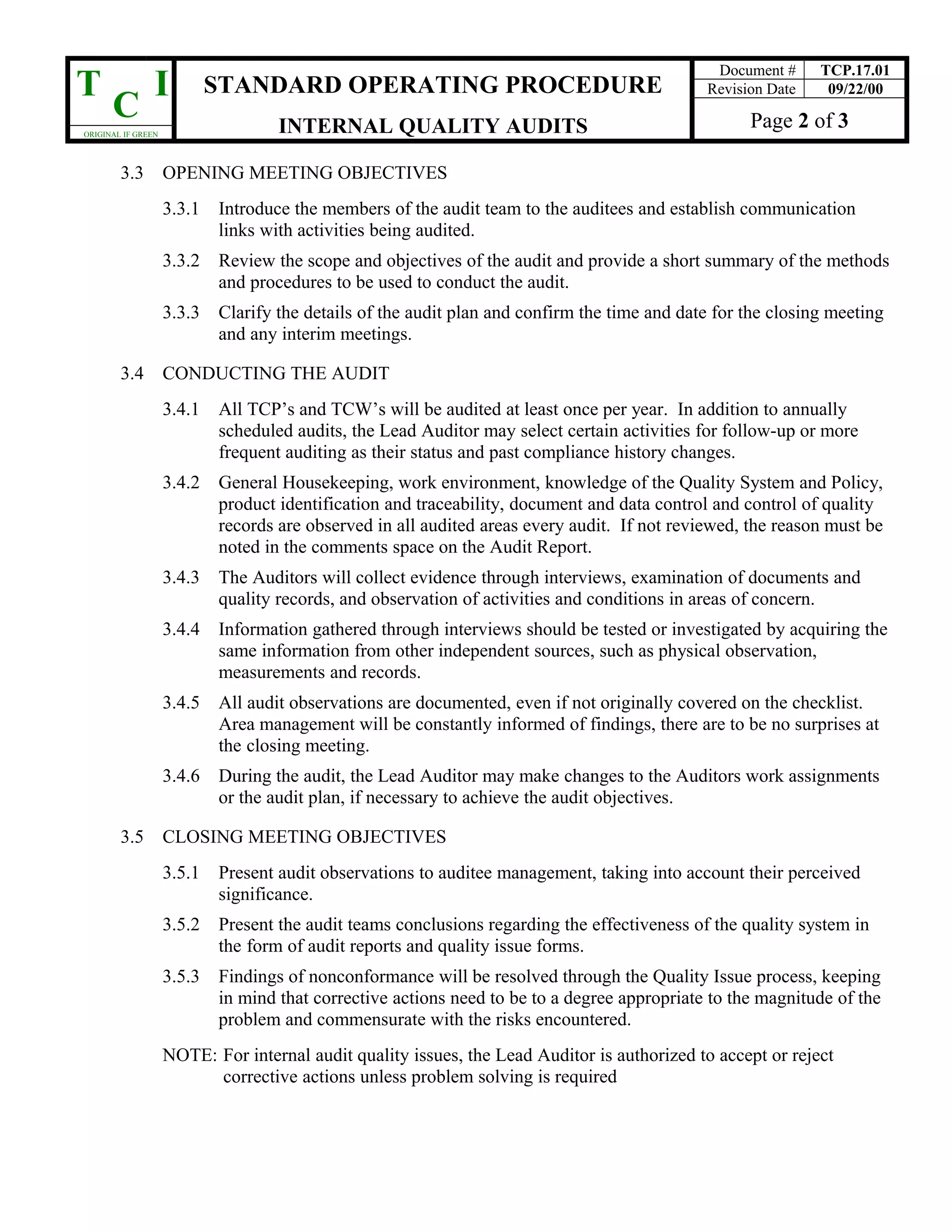Internal quality audit procedure example | DOC