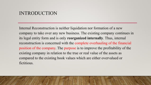 Internal Reconstruction Corporate accounting by bhumika Garg | PPTX ...
