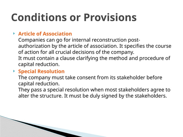 Internal Reconstruction Conditions and Provisions | PPTX