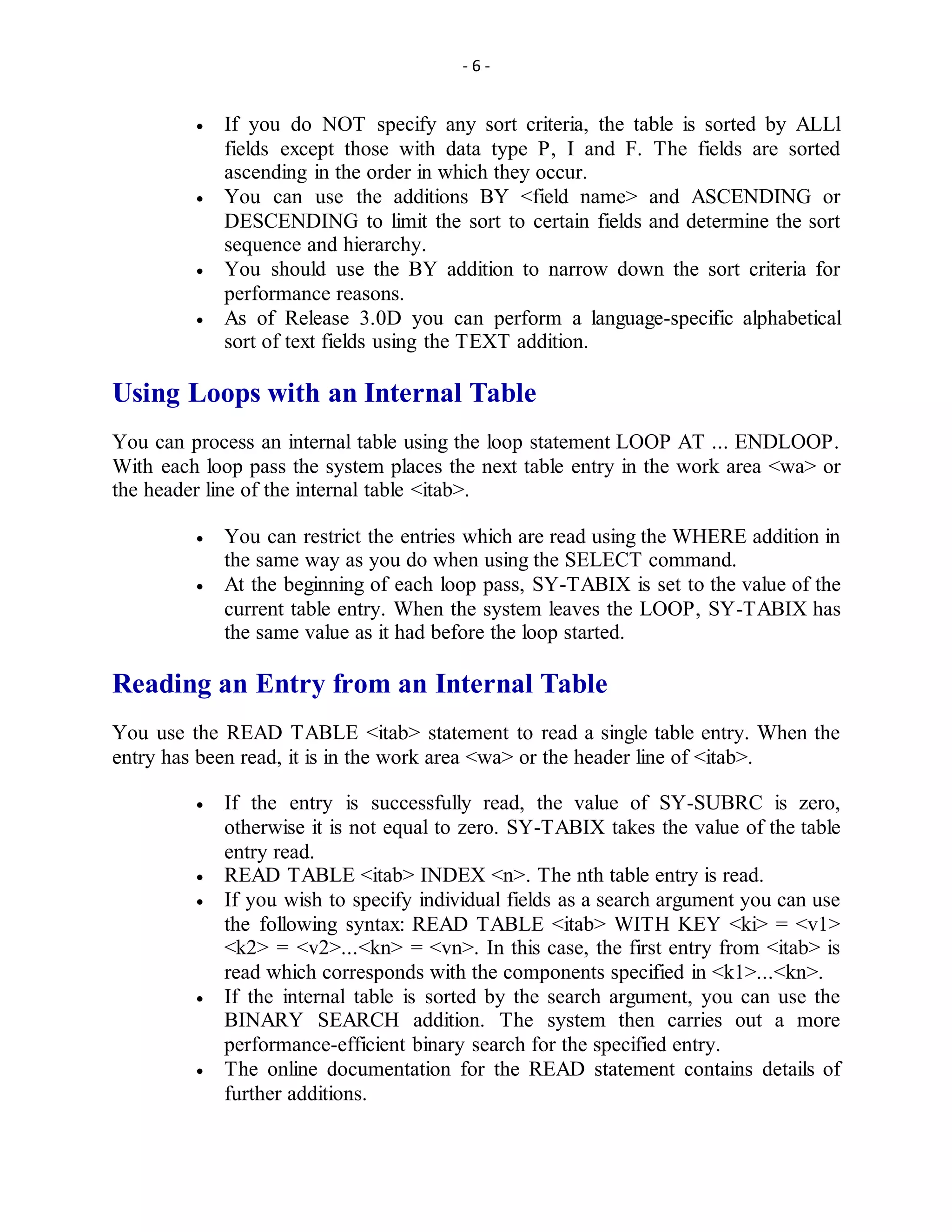 Internal tables | DOCX | Databases | Computer Software and Applications