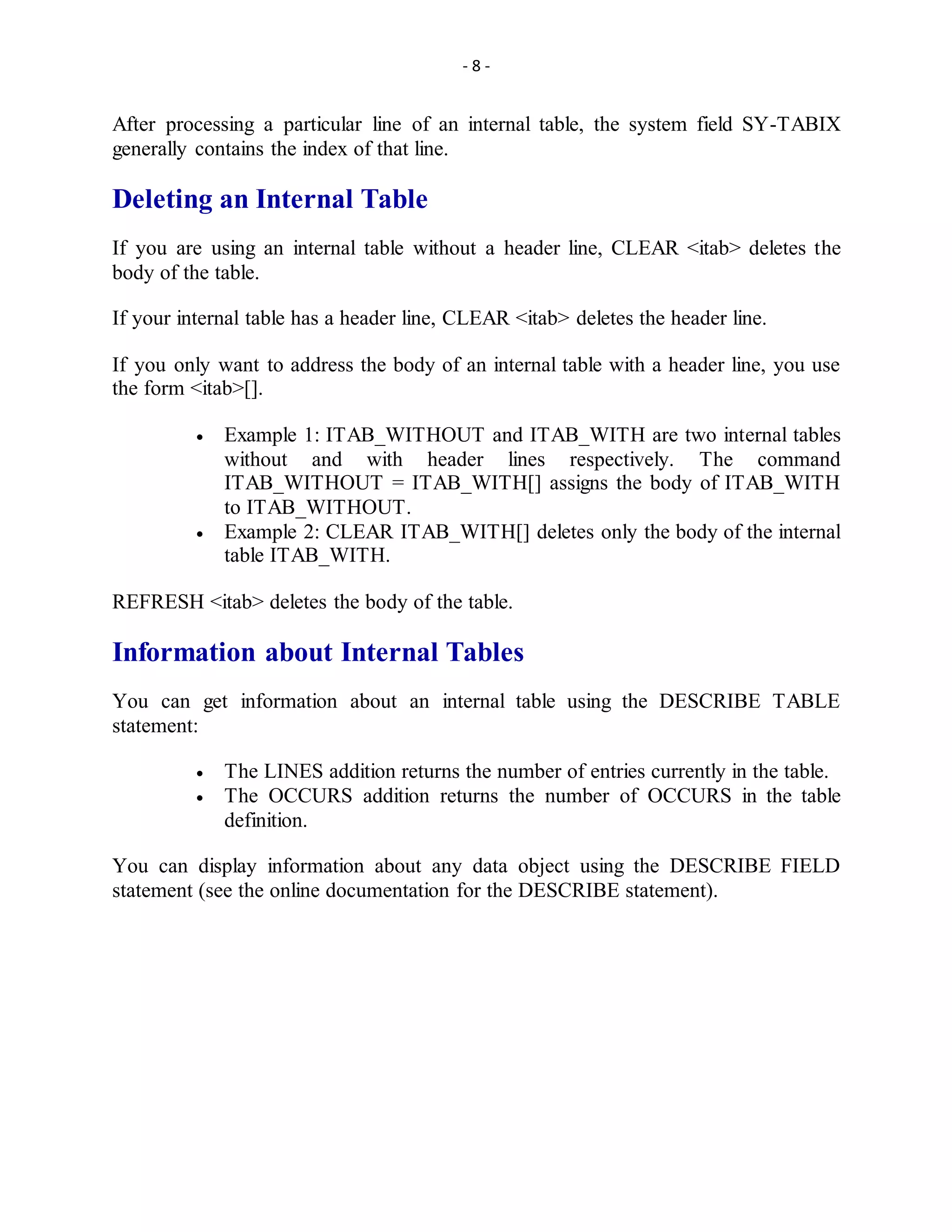 Internal tables | DOCX | Databases | Computer Software and Applications