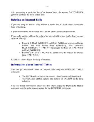 Internal tables | DOCX | Databases | Computer Software and Applications